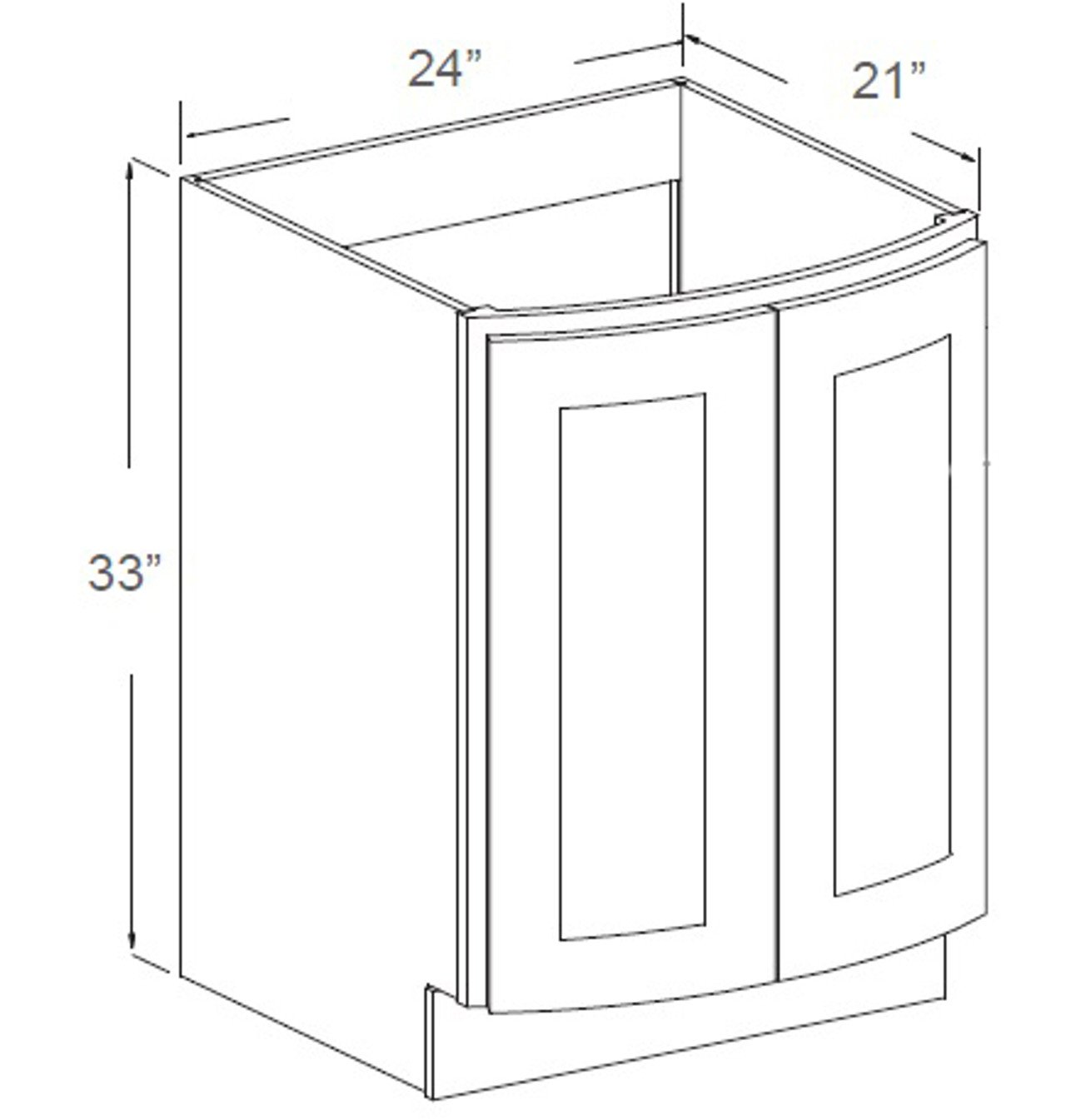 Birch White Shaker 24 Vanity Sink Base Cabinet With Curved Doors